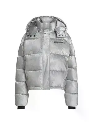 Karl Lagerfeld Cropped Shiny Puffer Jacket - Silver
