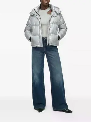 Karl Lagerfeld Cropped Shiny Puffer Jacket - Silver