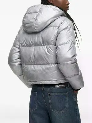 Karl Lagerfeld Cropped Shiny Puffer Jacket - Silver