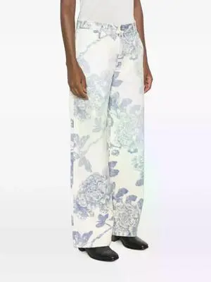 R13 Floral Print Wide Leg Jeans - White