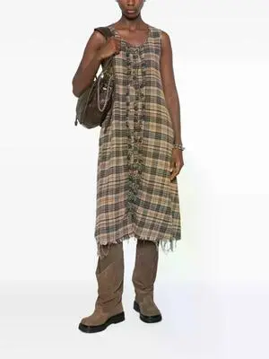 R13 Sleeveless Ruffled Plaid Midi Dress