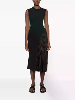 Emporio Armani Ribbed Knit Midi Dress With Pleated Panel