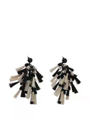 Vintage Tasseled Drop Earrings With Crochet Accents - Black