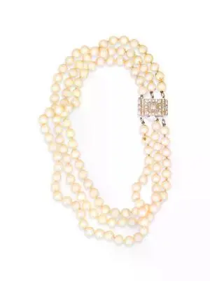 Vintage Three-strand Faux Pearl Necklace With Crystal Embellishment - Neutrals