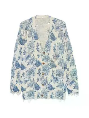 R13 Floral-print Distressed Cardigan - Neutrals