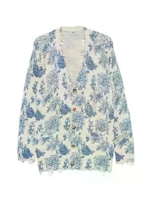 R13 Floral Print Distressed Cardigan