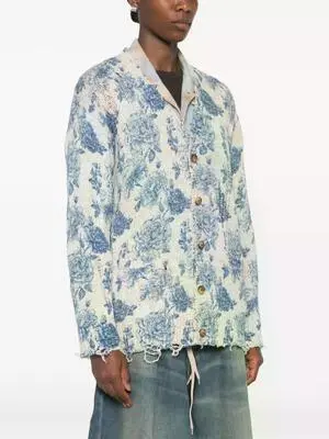R13 Floral Print Distressed Cardigan