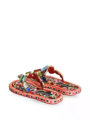 Dolce & Gabbana Carretto Print Embellished Flip Flops - Red