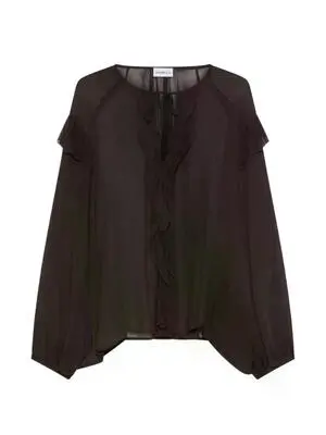 Marella Ruffled Long-sleeves Blouse - Brown