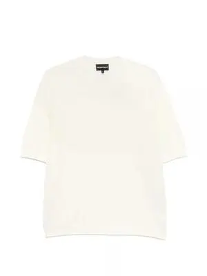 Emporio Armani Chevron-knit Short-sleeve Top - Neutrals