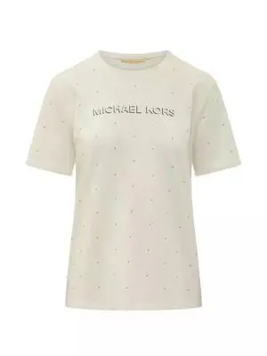 Michael Kors Stud-embellished Logo-print T-shirt - Neutrals