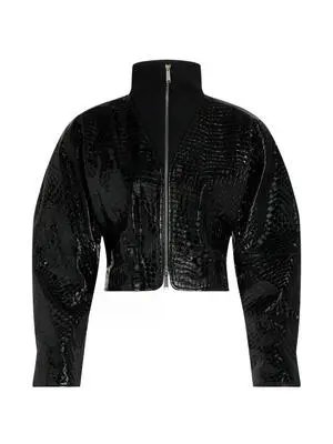 Karl Lagerfeld Croc-effect Leather Cropped Jacket - Black