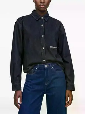 Karl Lagerfeld Boxy Logo Detail Denim Shirt