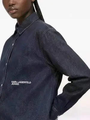 Karl Lagerfeld Boxy Logo Detail Denim Shirt