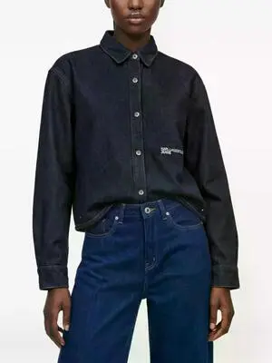 Karl Lagerfeld Boxy Logo Detail Denim Shirt