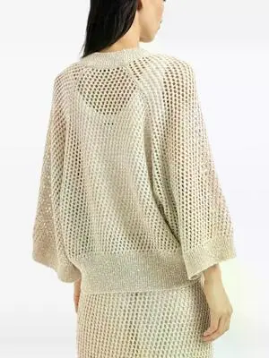 Brunello Cucinelli Hemp Dazzling Texture Net Cardigan - Neutrals