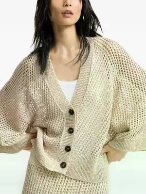 Brunello Cucinelli Hemp Dazzling Texture Net Cardigan - Neutrals