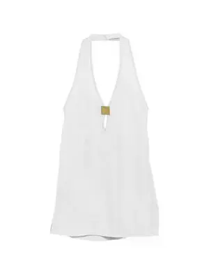 Celine 2000s Halterneck Plaque-detail Top - Blue
