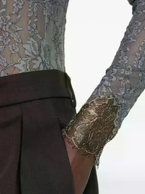 Valentino Garavani Lace Detail Long Sleeve Bodysuit - Grey