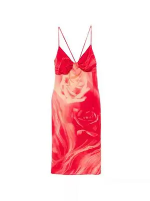Roberto Cavalli 2000s Floral-print Spaghetti-strap Midi Dress - Red
