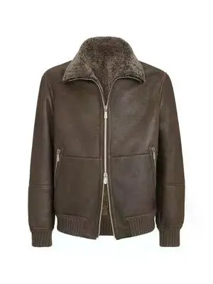 Brunello Cucinelli Vintage-effect Shearling Bomber Jacket - Brown