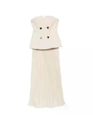SELF-PORTRAIT Double-breasted Pleated Midi Dress - Neutrals