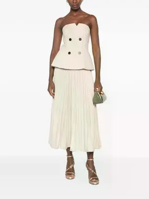 SELF-PORTRAIT Double-breasted Pleated Midi Dress - Neutrals