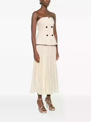 SELF-PORTRAIT Double-breasted Pleated Midi Dress - Neutrals