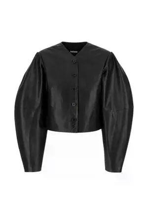 ROTATE BY BIRGER CHRISTENSEN Puff-sleeve Leather Jacket - Black