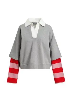 Essentiel Antwerp Layered-sleeve Polo-collar Sweatshirt - Grey
