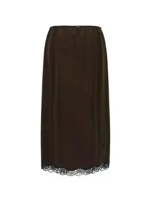 TWINSET Midi Froissé Satin And Lace Skirt - Brown