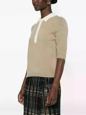 Eric Bompard Two-tone Cashmere Polo Top