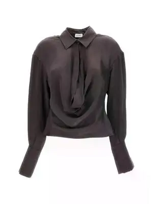 Andamane Lilia Draped-neck Long-sleeve Blouse - Brown