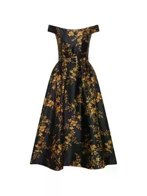 Rebecca Vallance Off-the-shoulder Gilded Floral Midi Dress