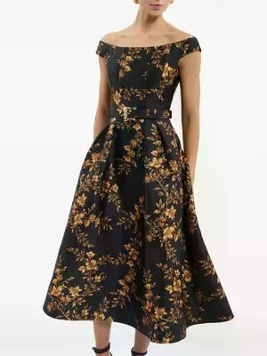 Rebecca Vallance Off-the-shoulder Gilded Floral Midi Dress