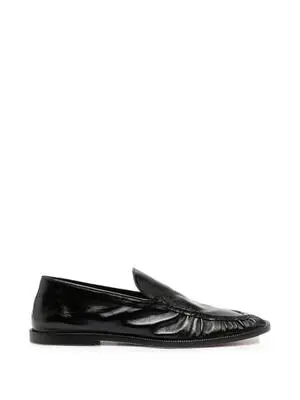 ALYSI Gathered Leather Loafers - Black