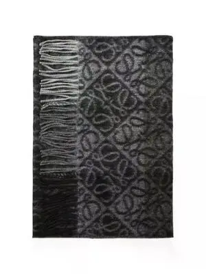 Loewe Anagram Scarf In Wool And Cashmere - Grey