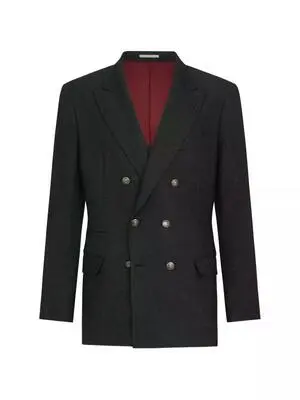 Brunello Cucinelli Mouliné Virgin Wool Twill One-and-a-half Breasted Deconstructed Blazer With Metal Buttons - Grey