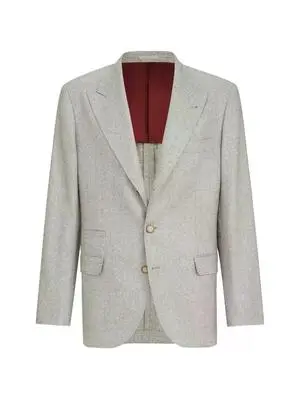Brunello Cucinelli Silk And Cashmere Cavalry Tweed Deconstructed Blazer With Large Peak Lapels