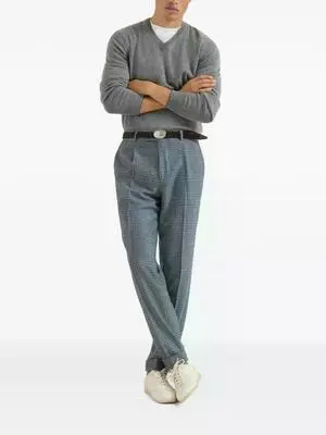 Brunello Cucinelli Prince Of Wales Flannel Trousers With Pleat - Blue