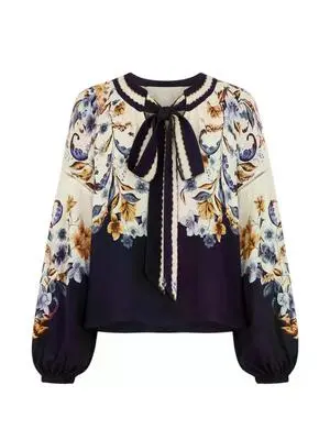 Farm Rio Floral-print Tie-neck Blouse