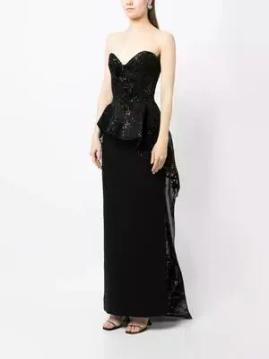 SAIID KOBEISY Strapless Embroidered Maxi Dress