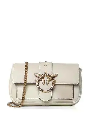 Pinko Love Bag Pocket Small Leather Shoulder Bag With Jewel Buckle - Neutrals