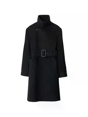 LEMAIRE Fitted Wrap Coat In Felted Wool And Alpaca Blend - Black