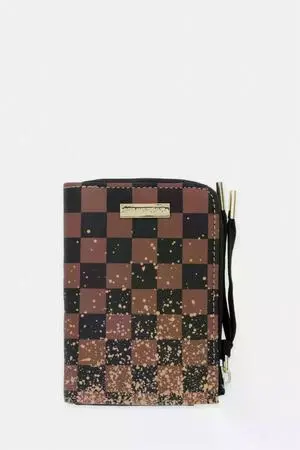 SPRAYGROUND Checkerboard-print Shark-embossed Wallet - Brown