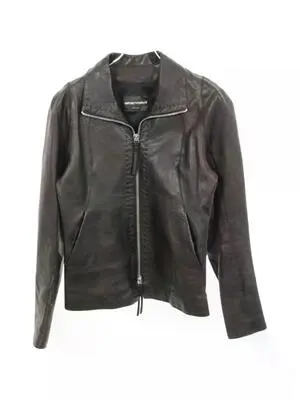 Emporio Armani Long-sleeve Zip-up Leather Jacket - Brown
