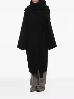 Rick Owens Belted Hooded Coat - Black