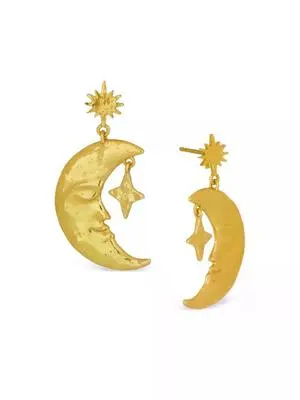 OTTOMAN HANDS Crescent Moon Star Drop Earrings - Gold