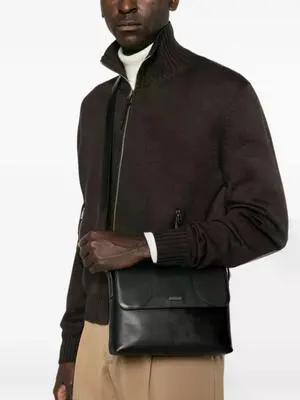 Emporio Armani Logo-plaque Leather Shoulder Bag - Black