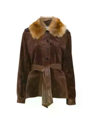 Saint Laurent Belted Leather Jacket - Brown
